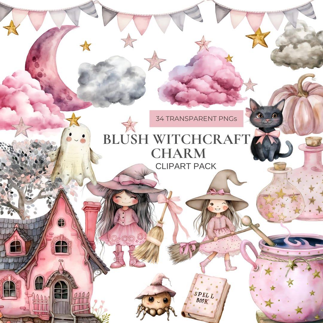 Pink Halloween Clipart Witchie Aesthetics Cute Halloweening Clipart ...