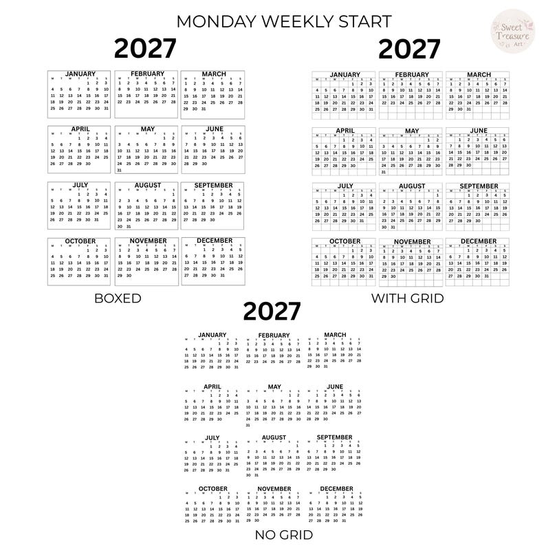 Annual 2027 Calendar PNG Transparent Background Calendar Instant ...