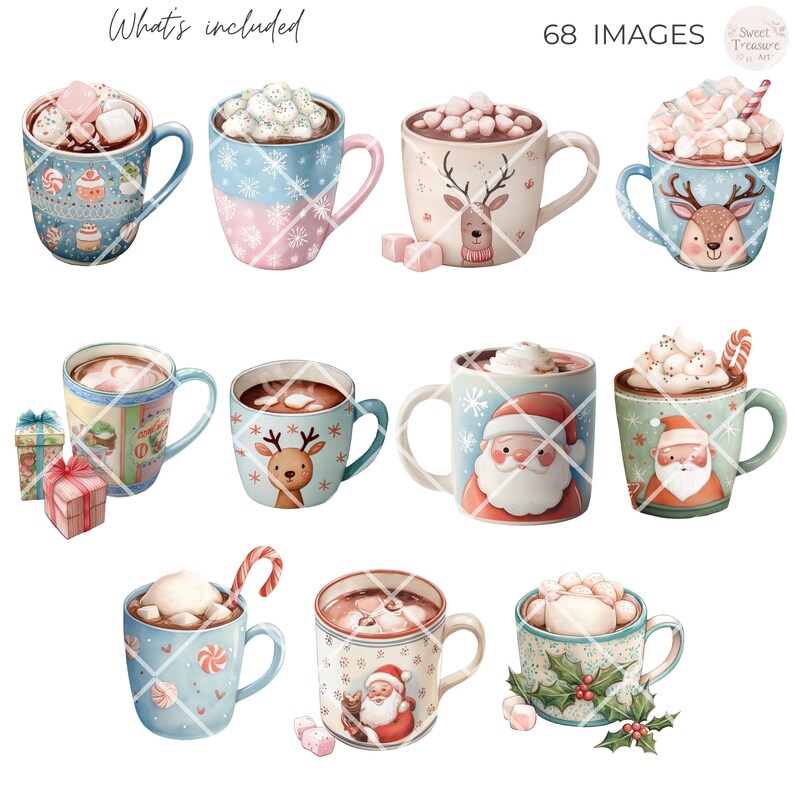 Christmas Hot Chocolate Mug Pastel Clipart Christmas Cocoa Hot Clipart ...
