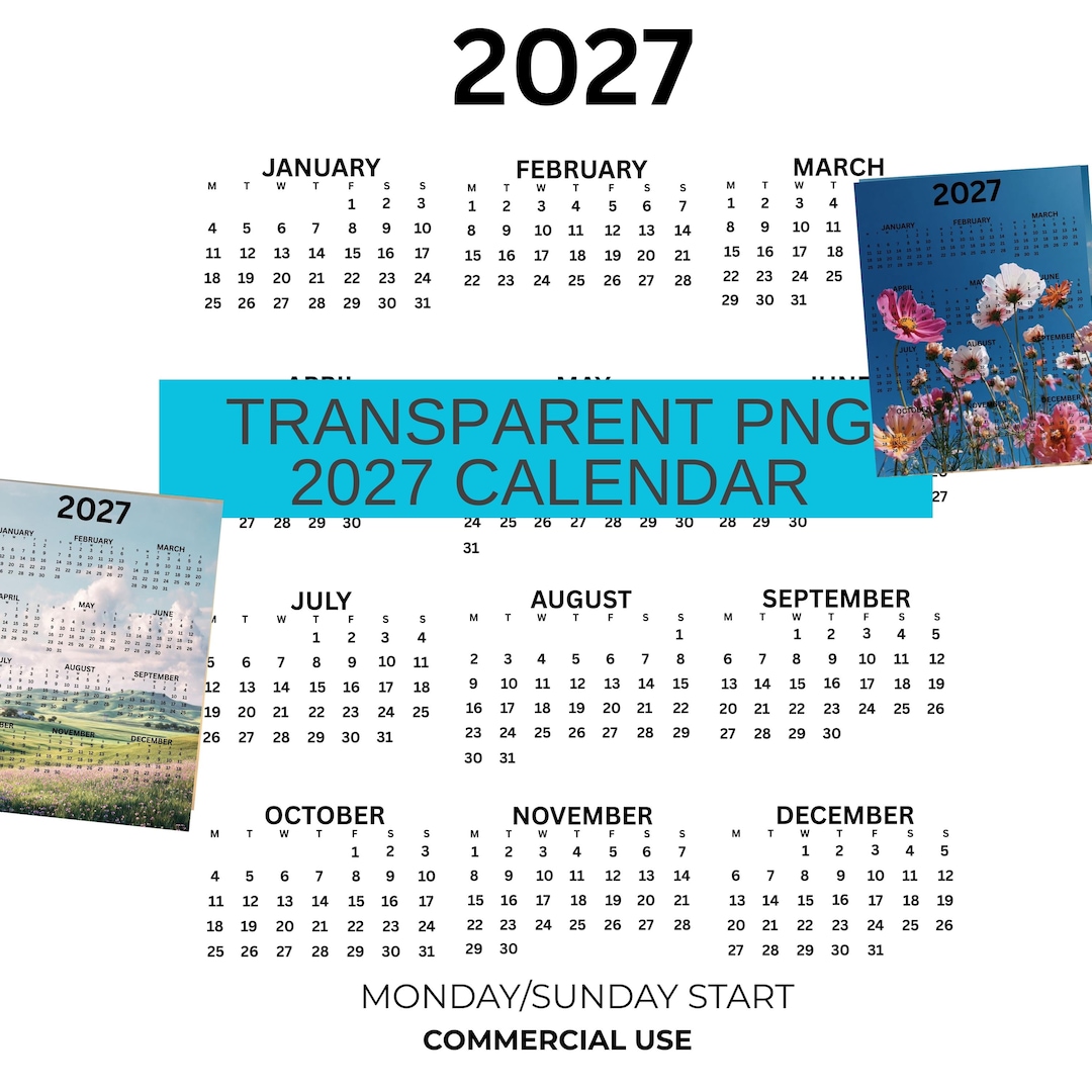 Annual 2027 Calendar PNG Transparent Background Calendar Instant ...