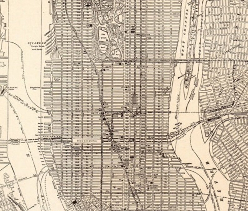 1920's Manhattan, NYC Vintage City Map - Digital Download New York City ...