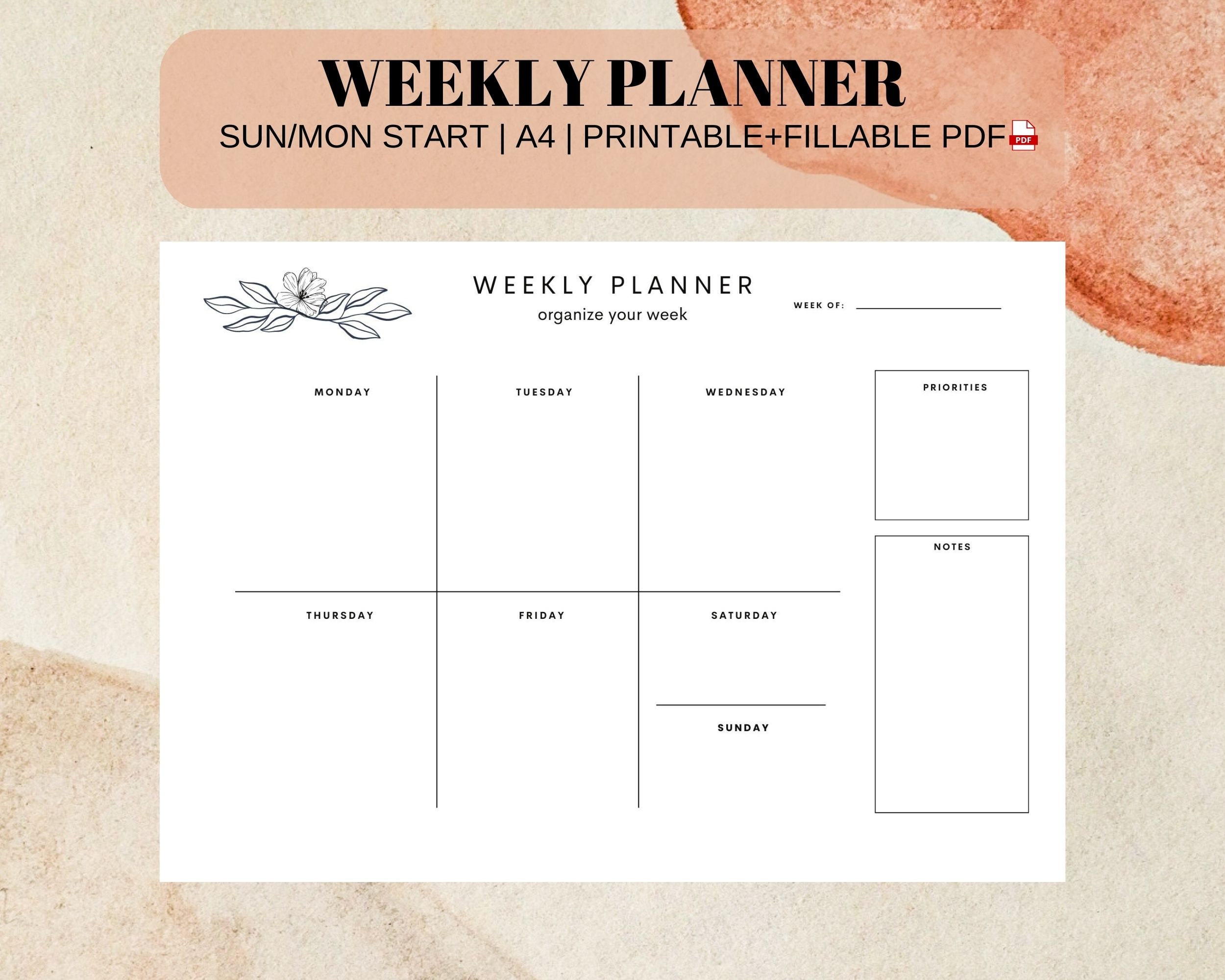 Weekly Planner Printable Minimalist Weekly Schedule Week at a Glance ...