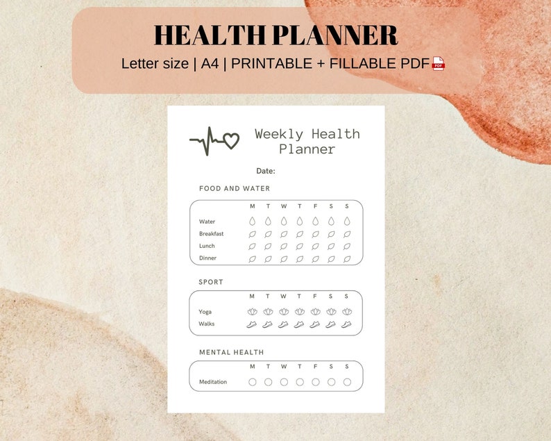 Weekly Health Planner A4 and Letter Size Planner Minimalist Printable ...