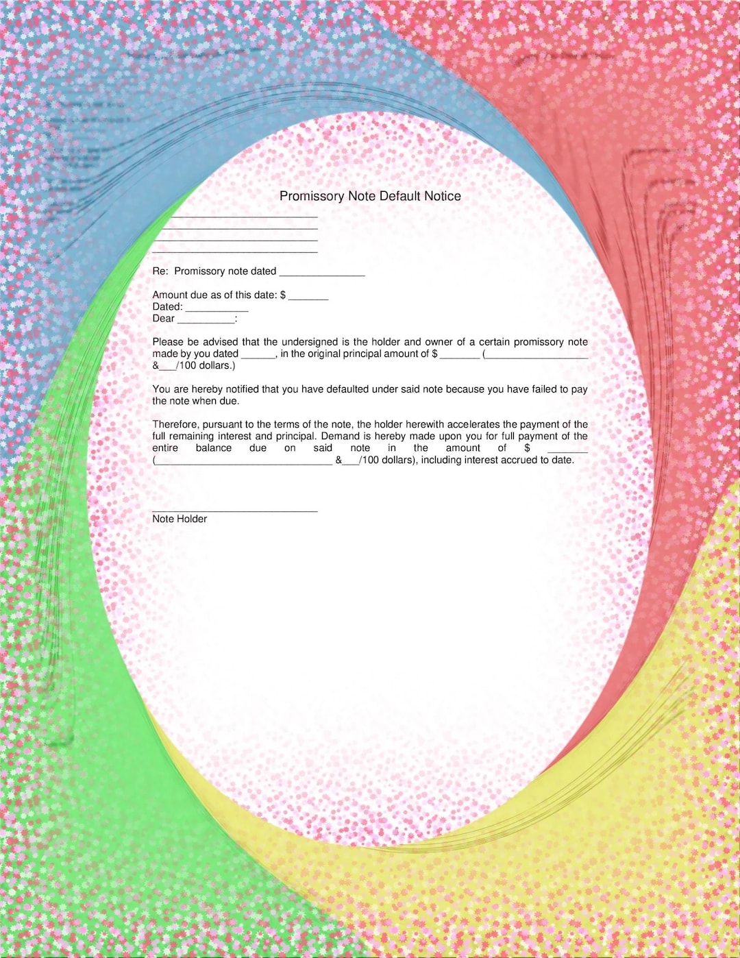 Promissory Note Default Notice Editable Instant Download Legal Form - Etsy