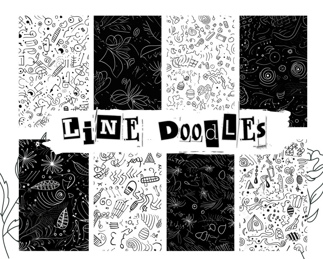 LINE DOODLES Digital Paper Seamless Pattern for Crafting Printable ...