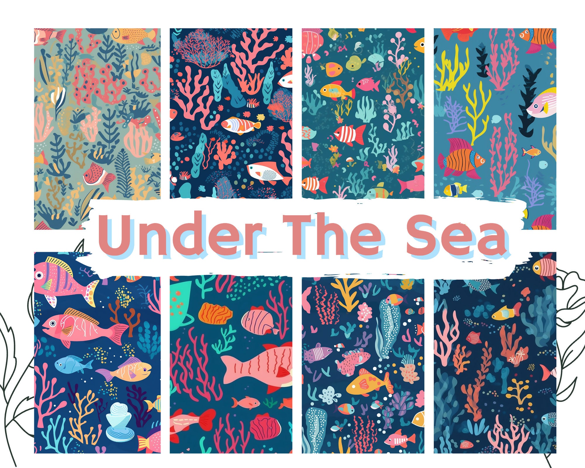 UNDER THE SEA Digital Paper Seamless Pattern for Crafting Printable ...