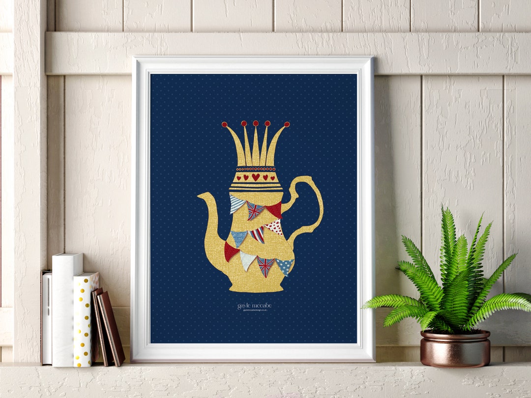 Teapot Art Print, Coronation Bunting, Union Jack Flags, Kitchen Gift ...