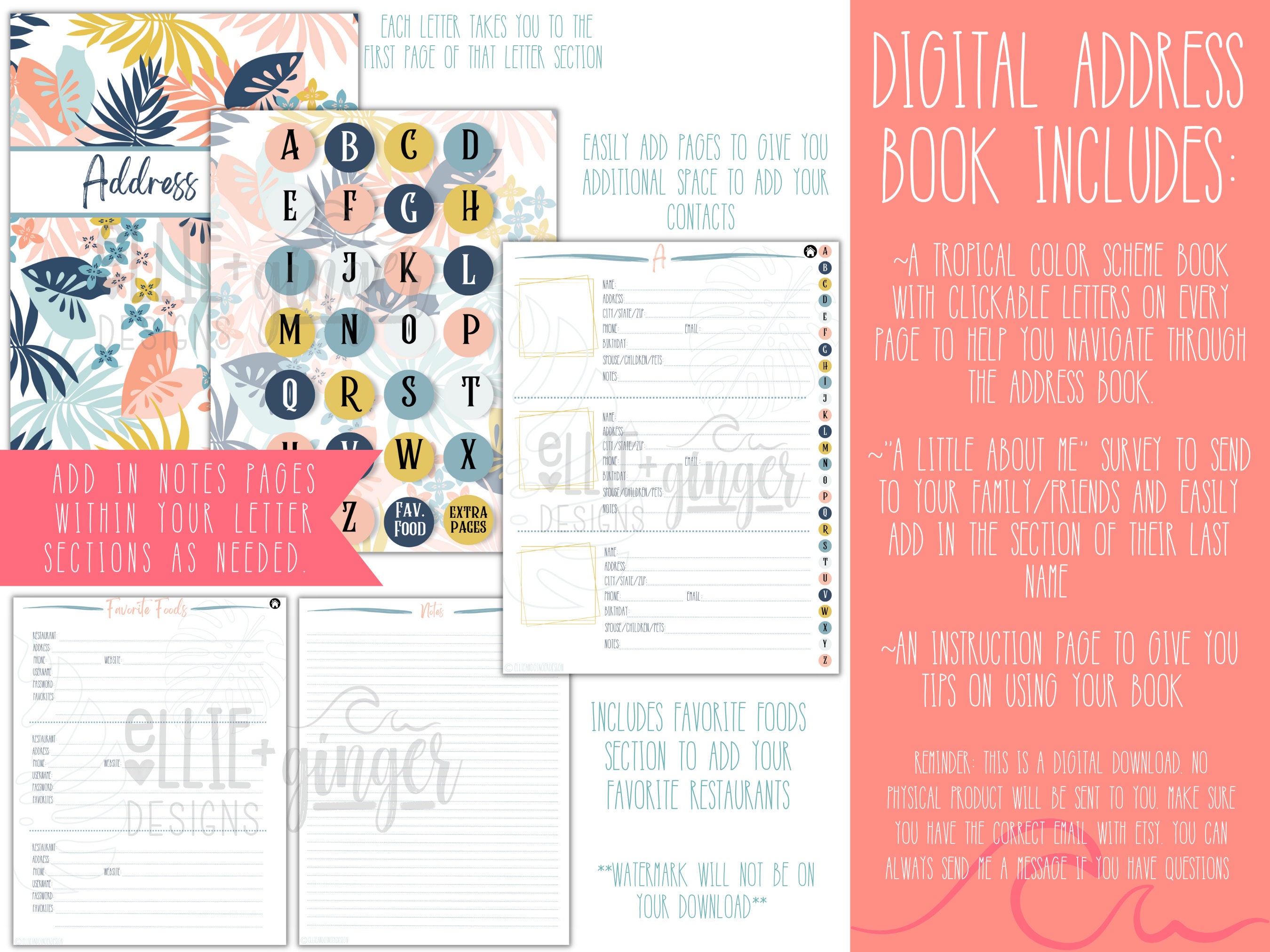 Digital Address Book | Tropical Colors Contact Book for Goodnotes | A-Z ...