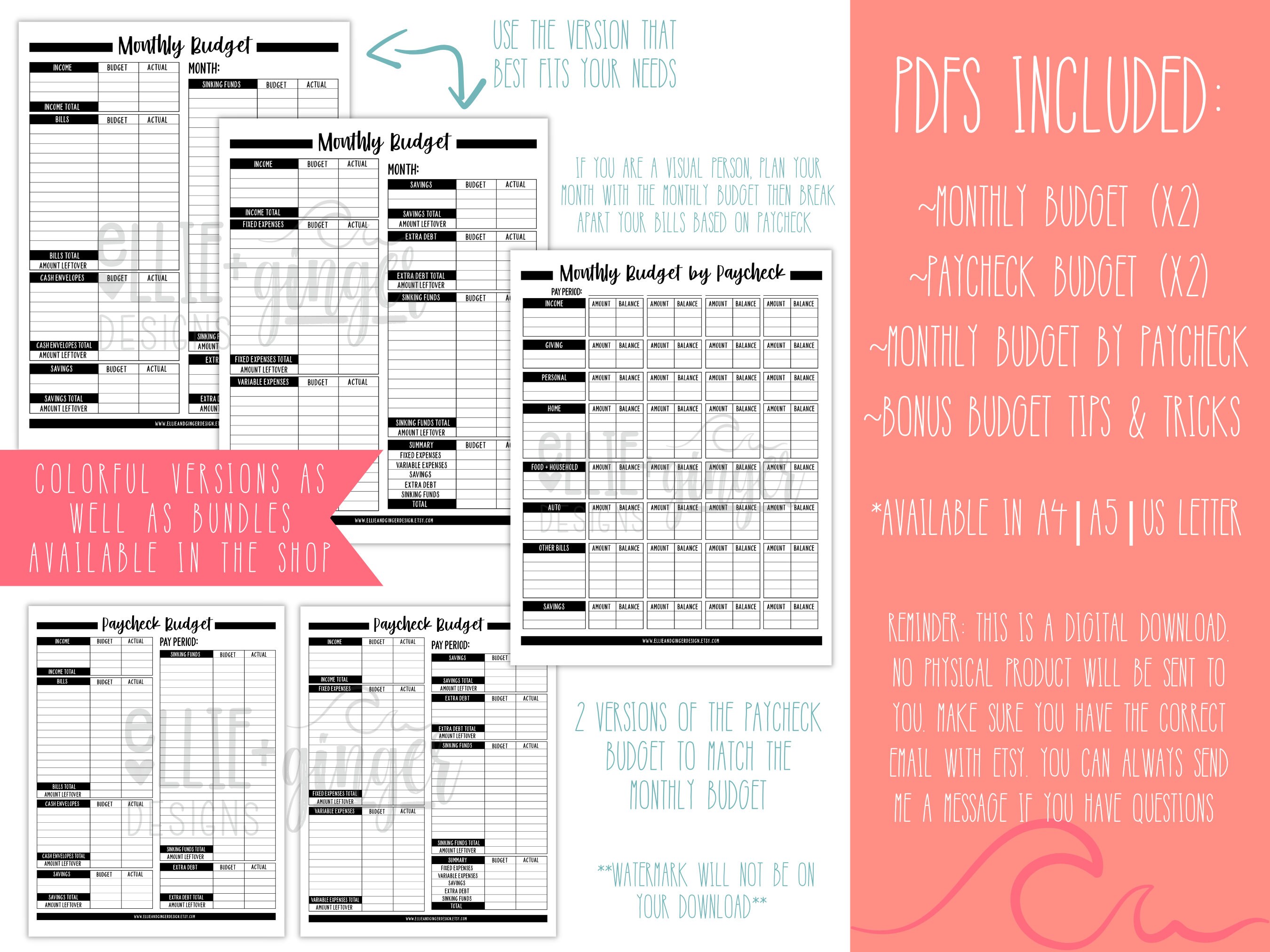 Monthly Budget Worksheet | Paycheck Budget Sheet | Financial Freedom ...