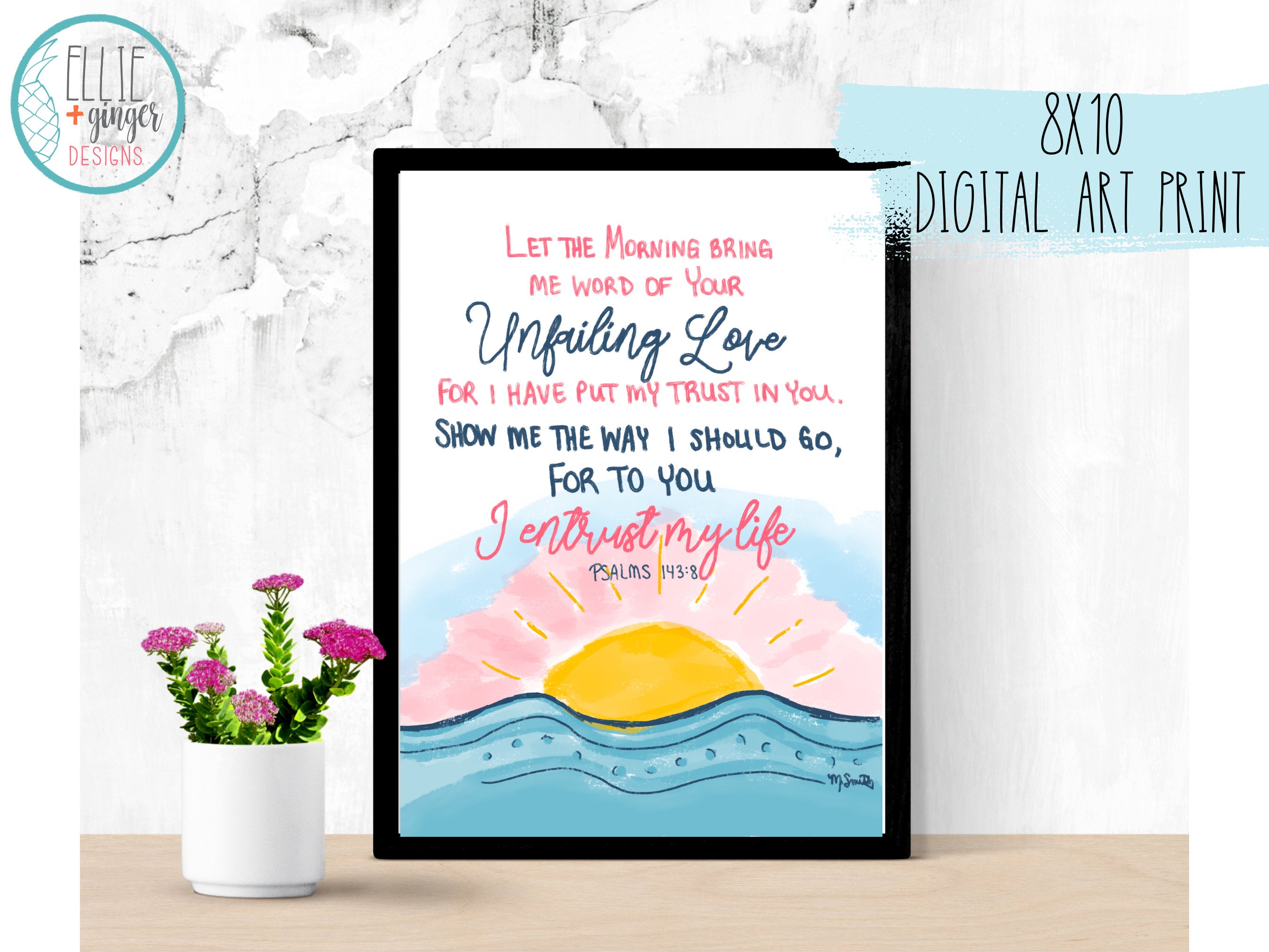 Psalms 143 8 | Bible Verse Art | Hand-drawn Digital Art Work | Ocean ...