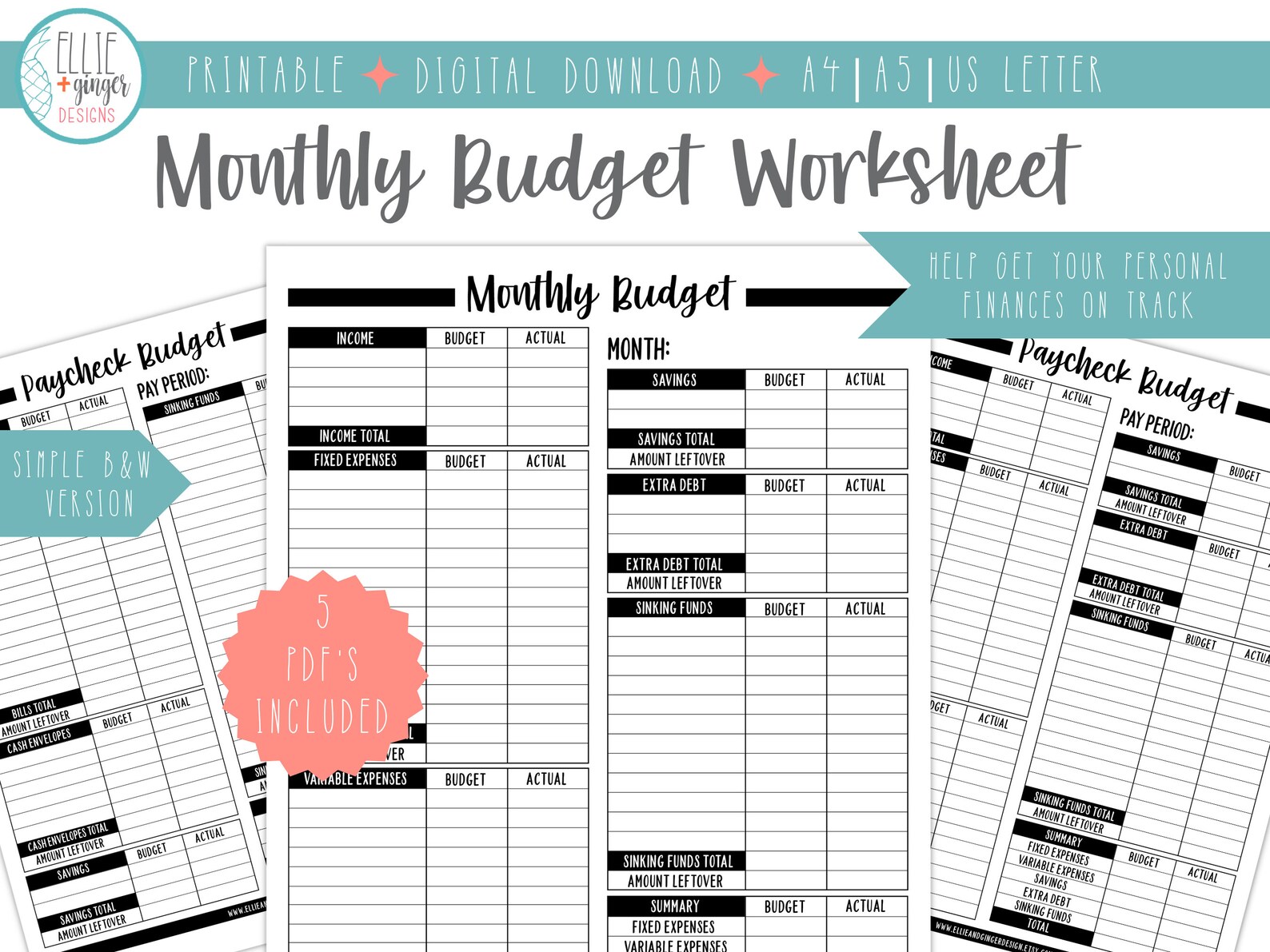 Monthly Budget Worksheet | Paycheck Budget Sheet | Financial Freedom ...
