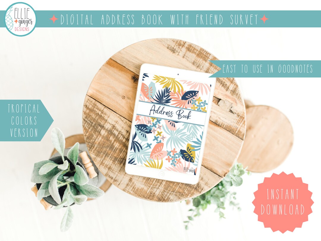 Digital Address Book | Tropical Colors Contact Book for Goodnotes | A-Z ...