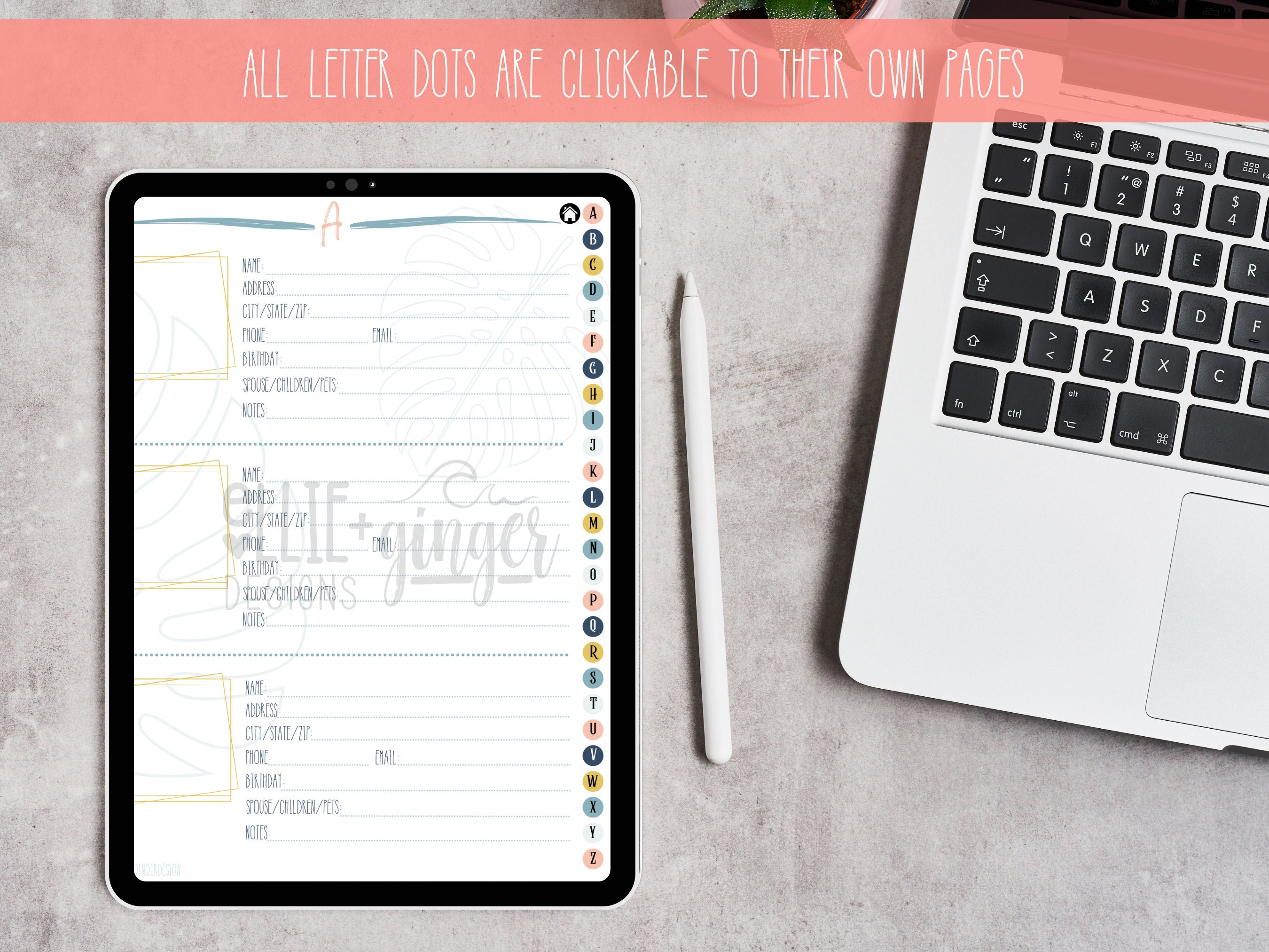 Digital Address Book | Tropical Colors Contact Book for Goodnotes | A-Z ...