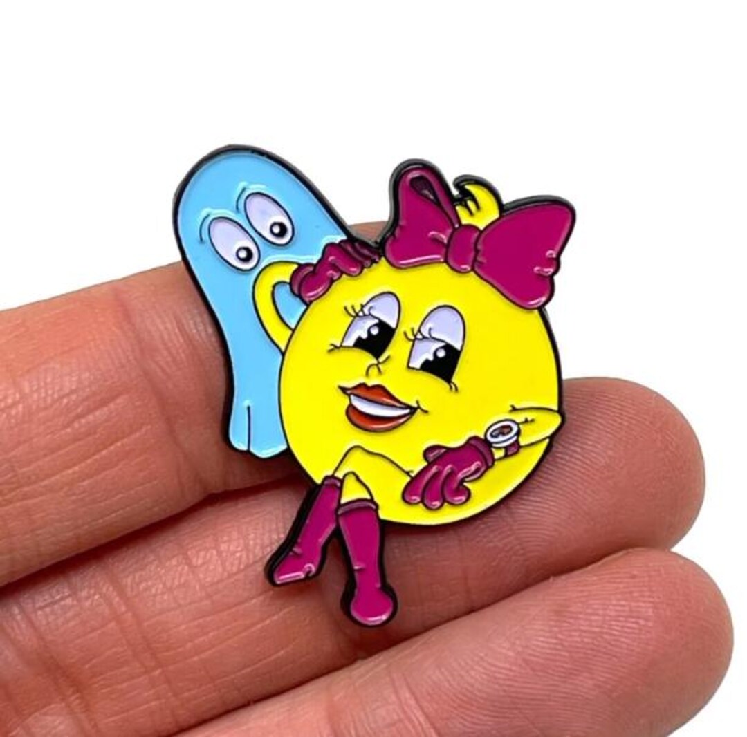 Ms. Pac-man - Arcade Art With Ghost Inky, 1.5 Enamel Pin - Classic ...