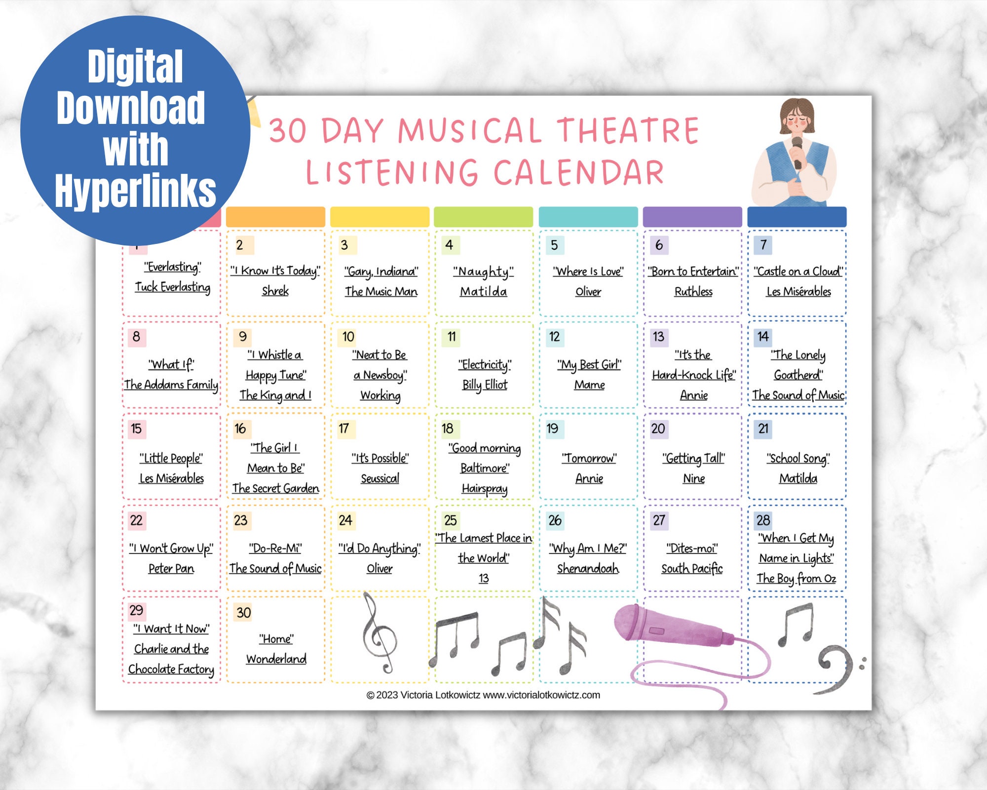 Listening Calendar Musical Theatre 30 Day Listening Children's Calendar ...
