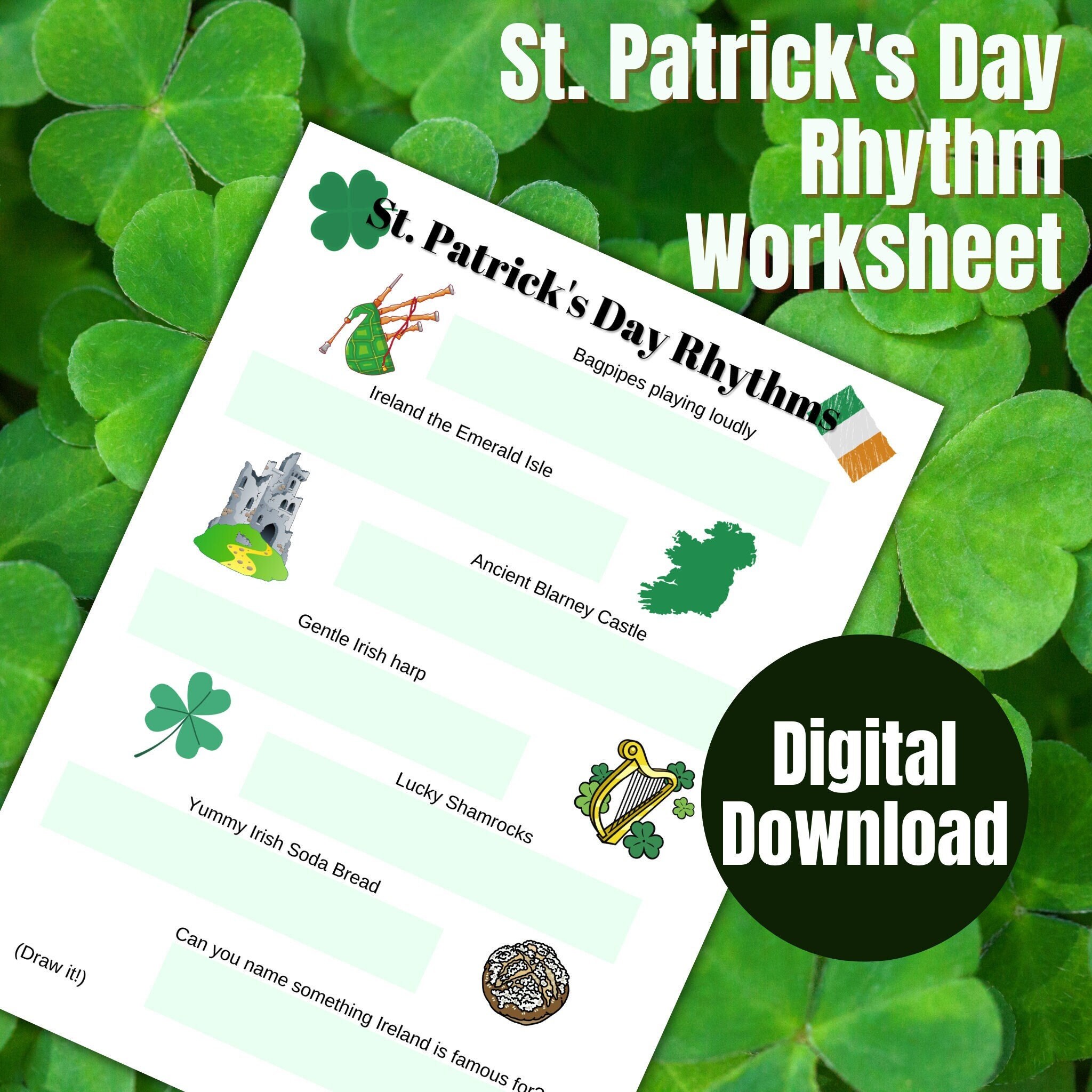 Rhythm Printable Music Piano Printable Worksheet St. Patrick's Day - Etsy