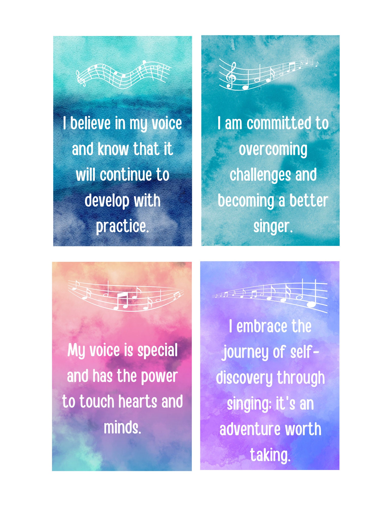 Kids Singing Affirmation Cards, Printable Positive Singing Affirmations ...
