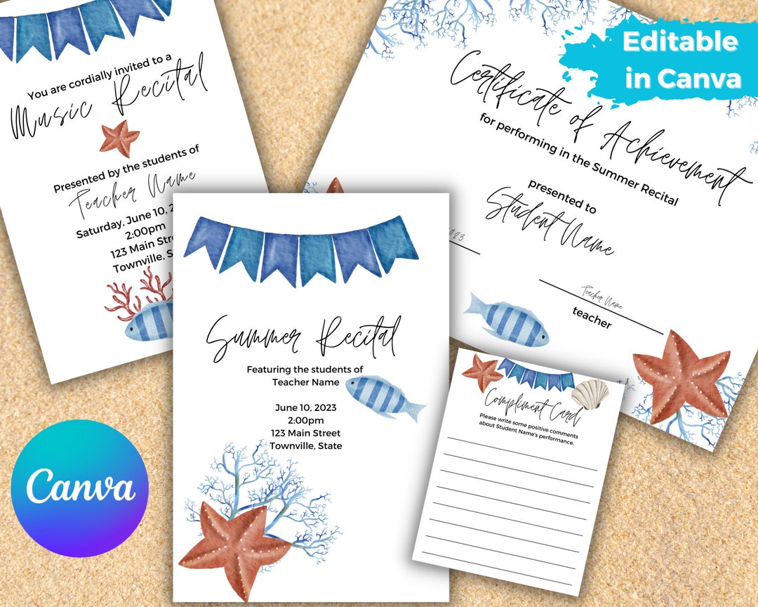 Editable Summer Music Recital Template With Certificate, Program ...