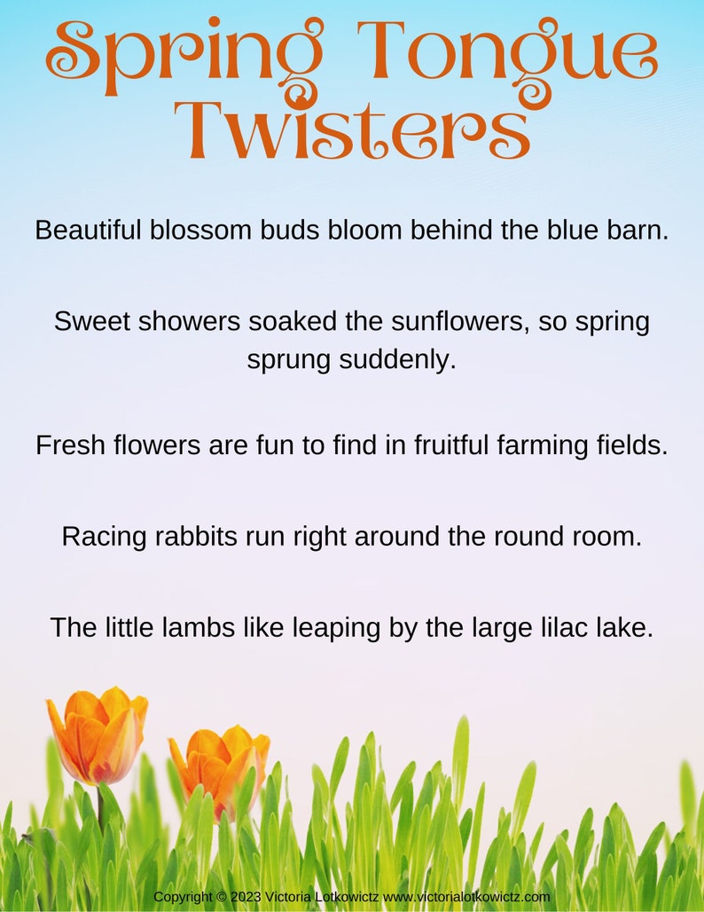Spring Tongue Twisters Digital Download Printable for Voice and Music ...