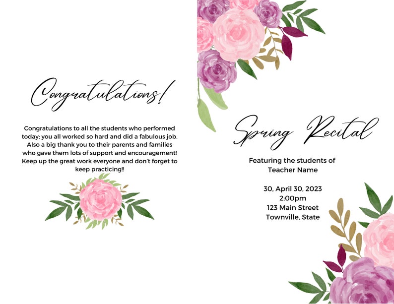 Editable Spring Music Recital Template With Certificate, Program ...