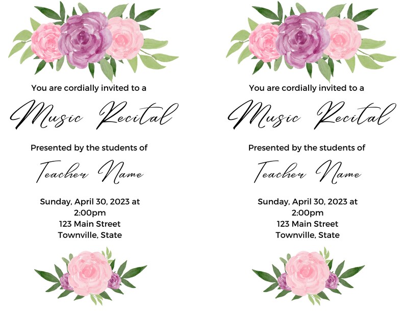 Editable Spring Music Recital Template With Certificate, Program ...