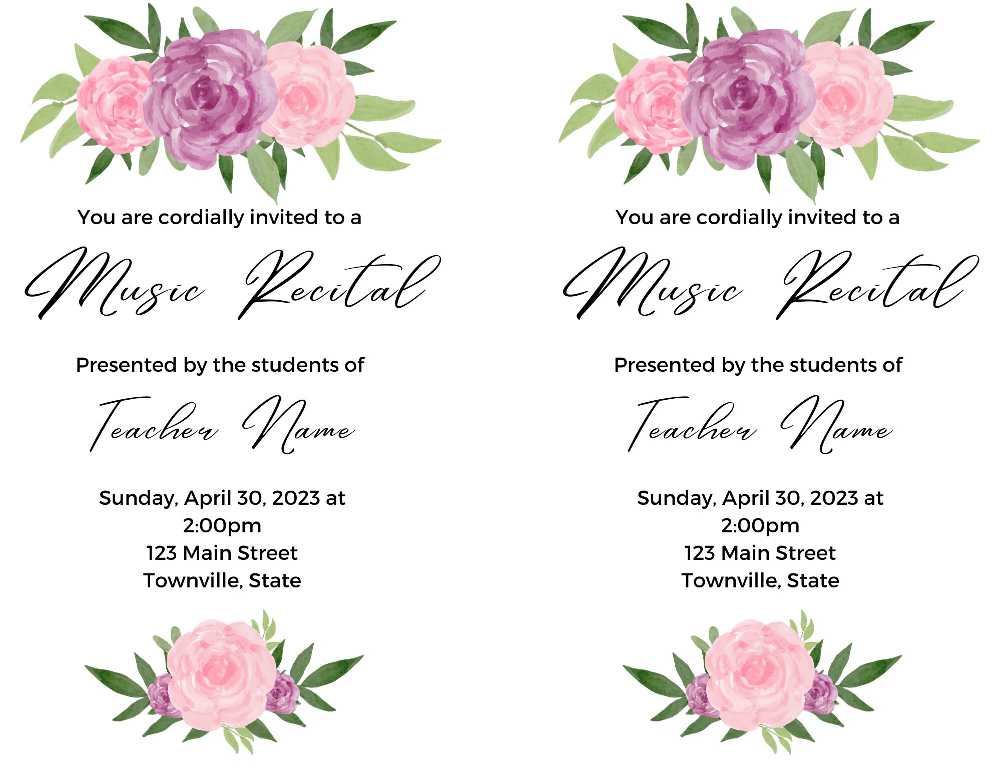 Editable Spring Music Recital Template With Certificate, Program ...