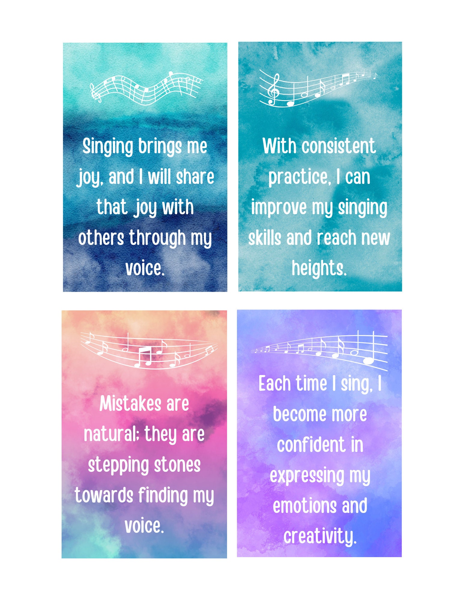 Kids Singing Affirmation Cards, Printable Positive Singing Affirmations ...