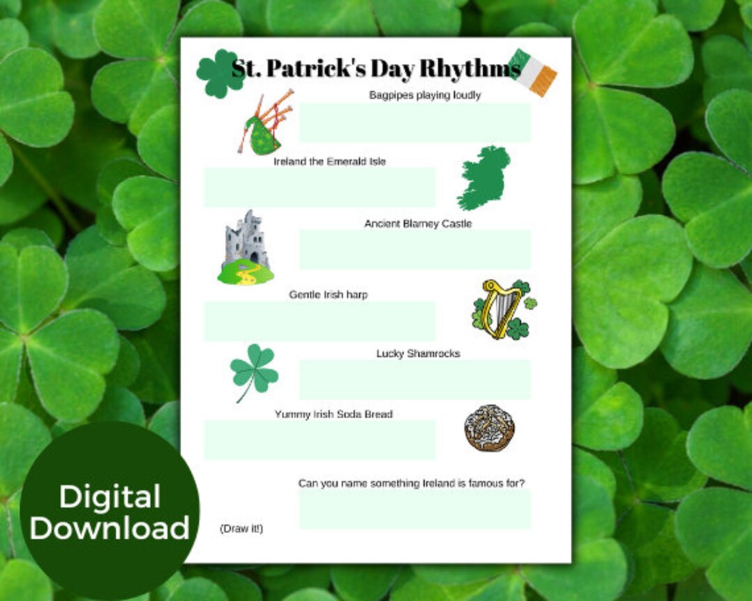 Rhythm Printable Music Piano Printable Worksheet St. Patrick's Day - Etsy