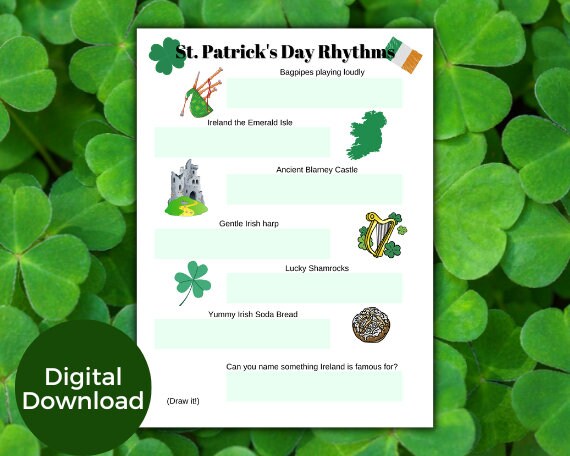 Rhythm Printable Music Piano Printable Worksheet St. Patrick's Day - Etsy