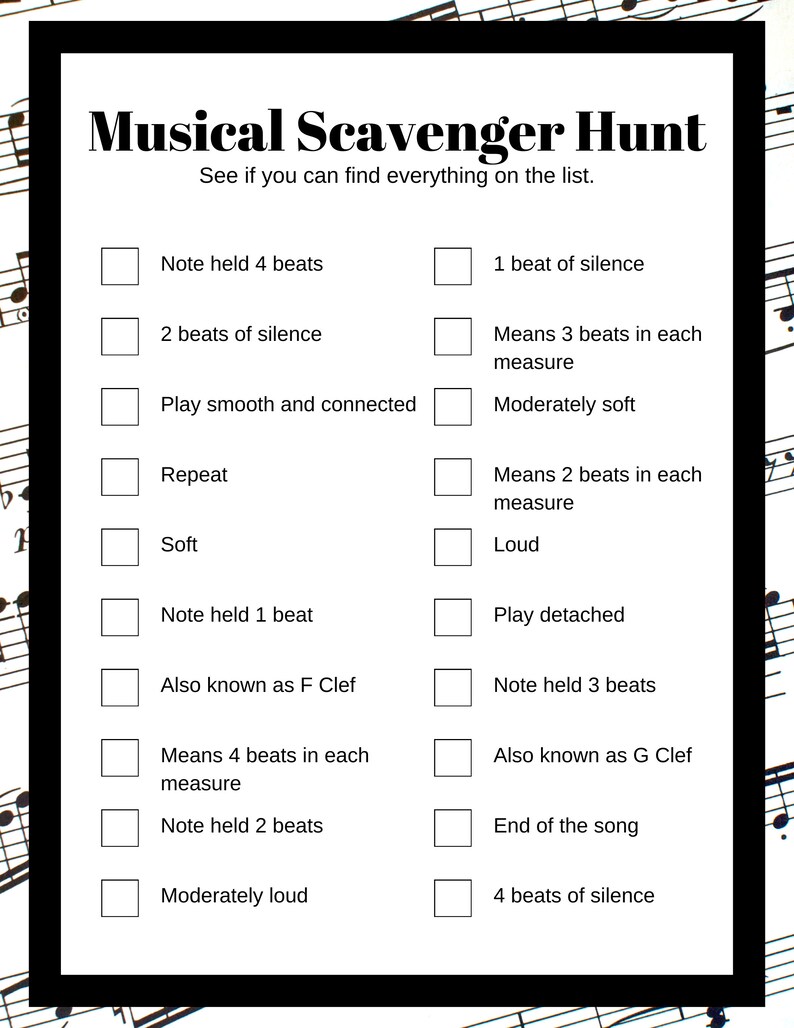 Musical Scavenger Hunt Digital Download Printable Piano Game - Etsy