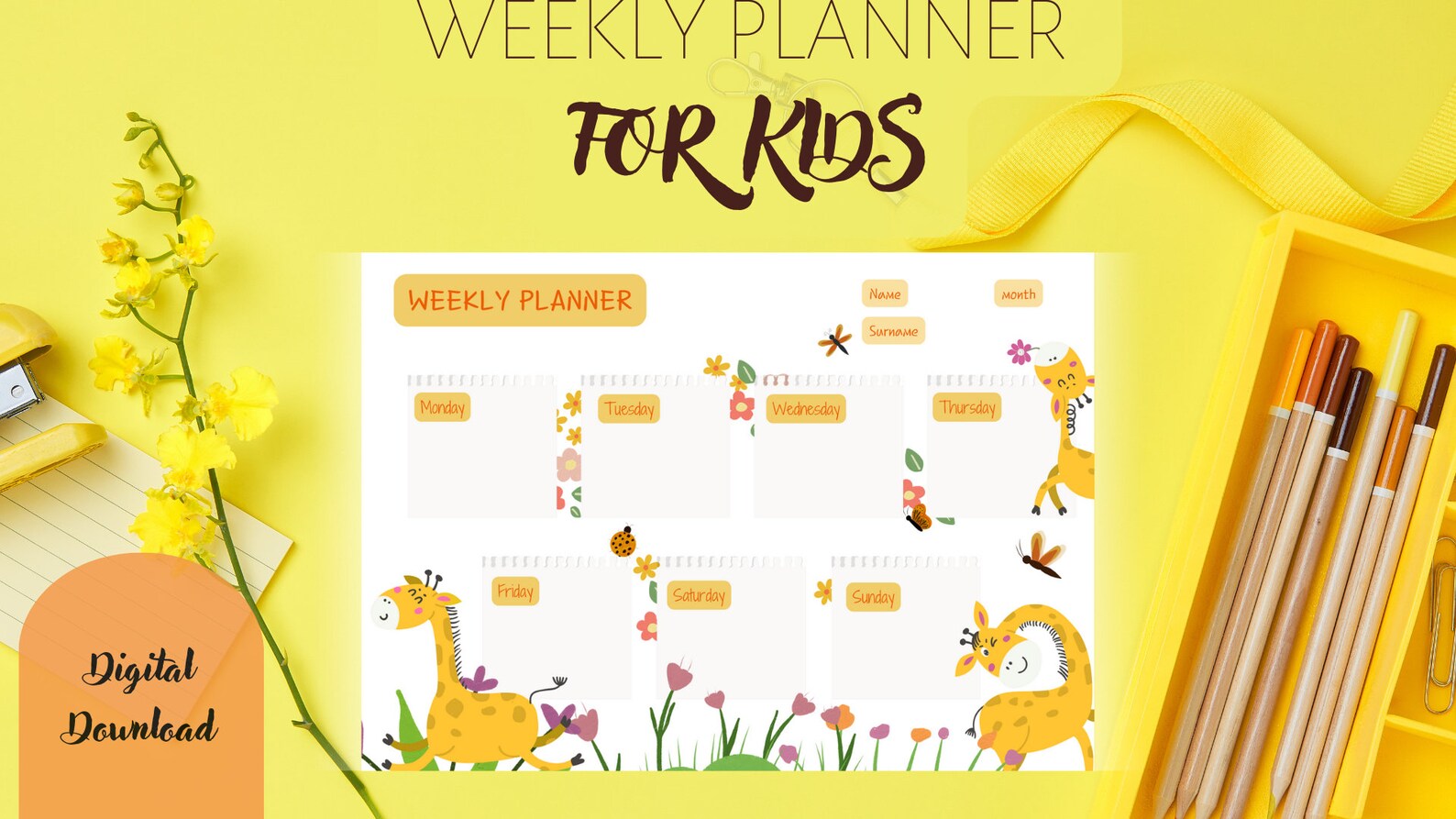 Kids Schedule, Kids Weekly Planner, Kids Weekly Calendar, Rainbow ...