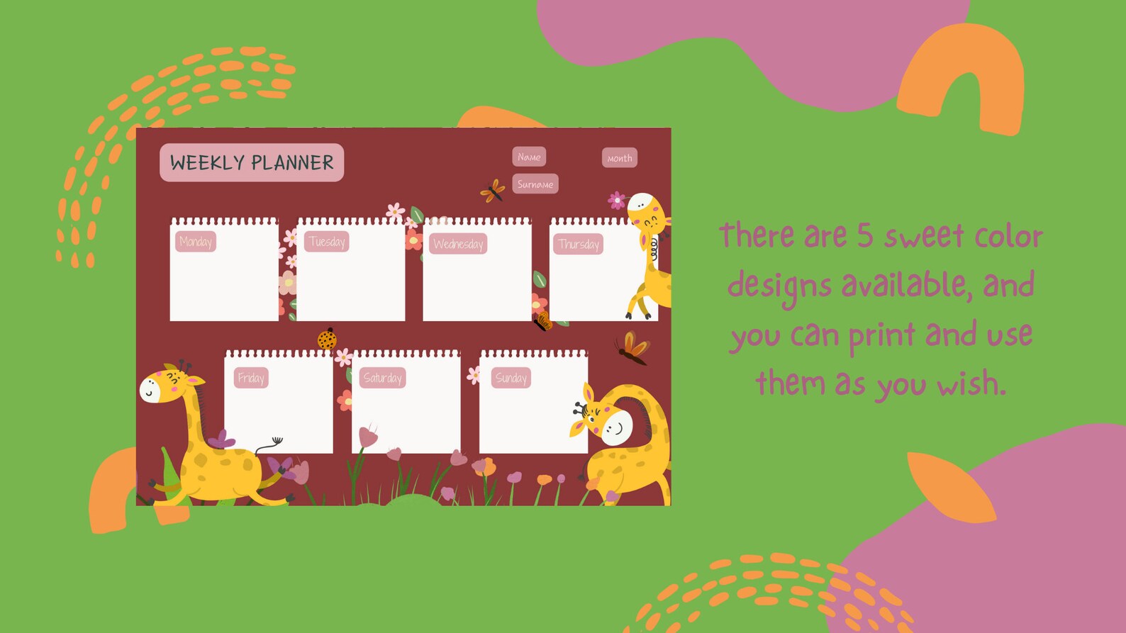 Kids Schedule, Kids Weekly Planner, Kids Weekly Calendar, Rainbow ...