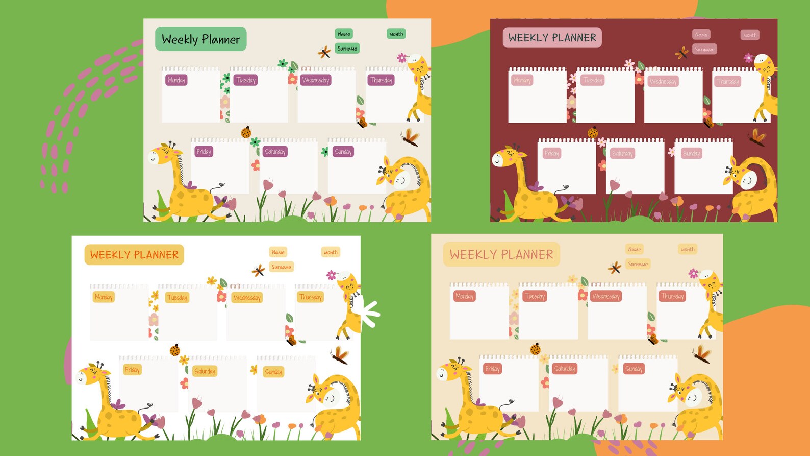 Kids Schedule, Kids Weekly Planner, Kids Weekly Calendar, Rainbow ...