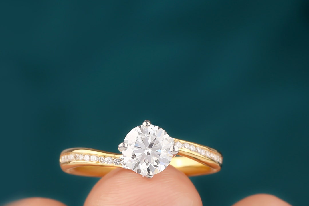1.25 Ct Round Moissanite Engagement Ring, 14K Yellow Gold Solitaire ...