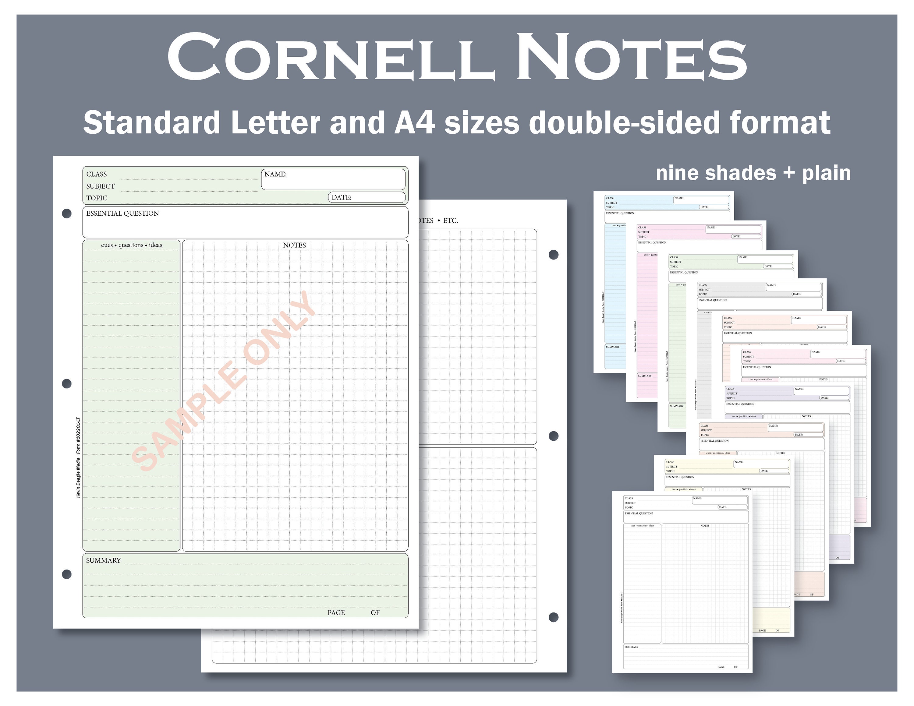 The Ultimate Cornell Notes Template Set. 10 Colour Variations, A4 and ...