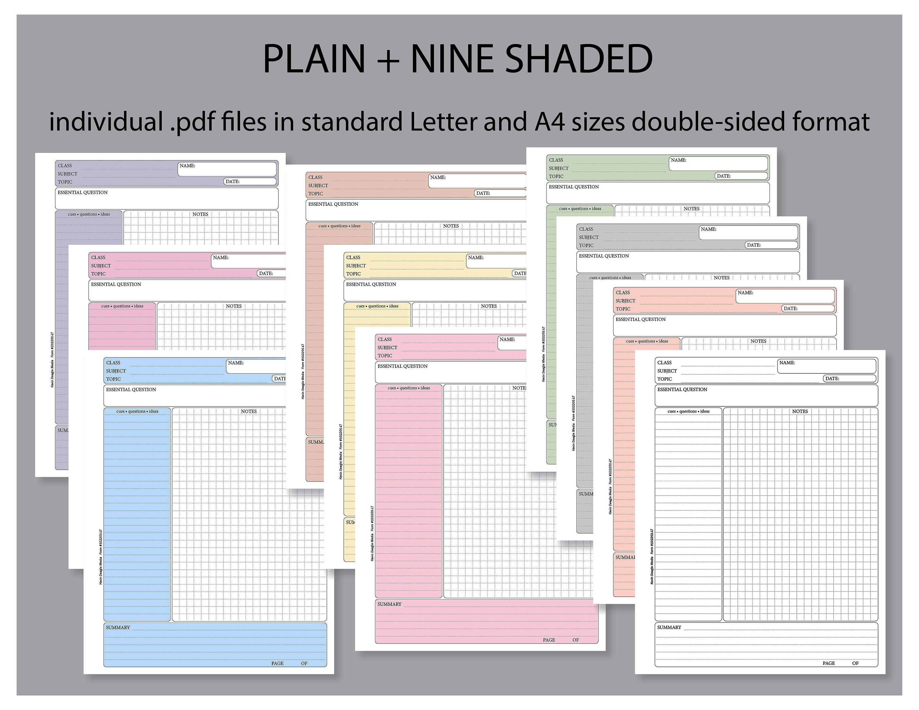 The Ultimate Cornell Notes Template Set. 10 Colour Variations, A4 and ...