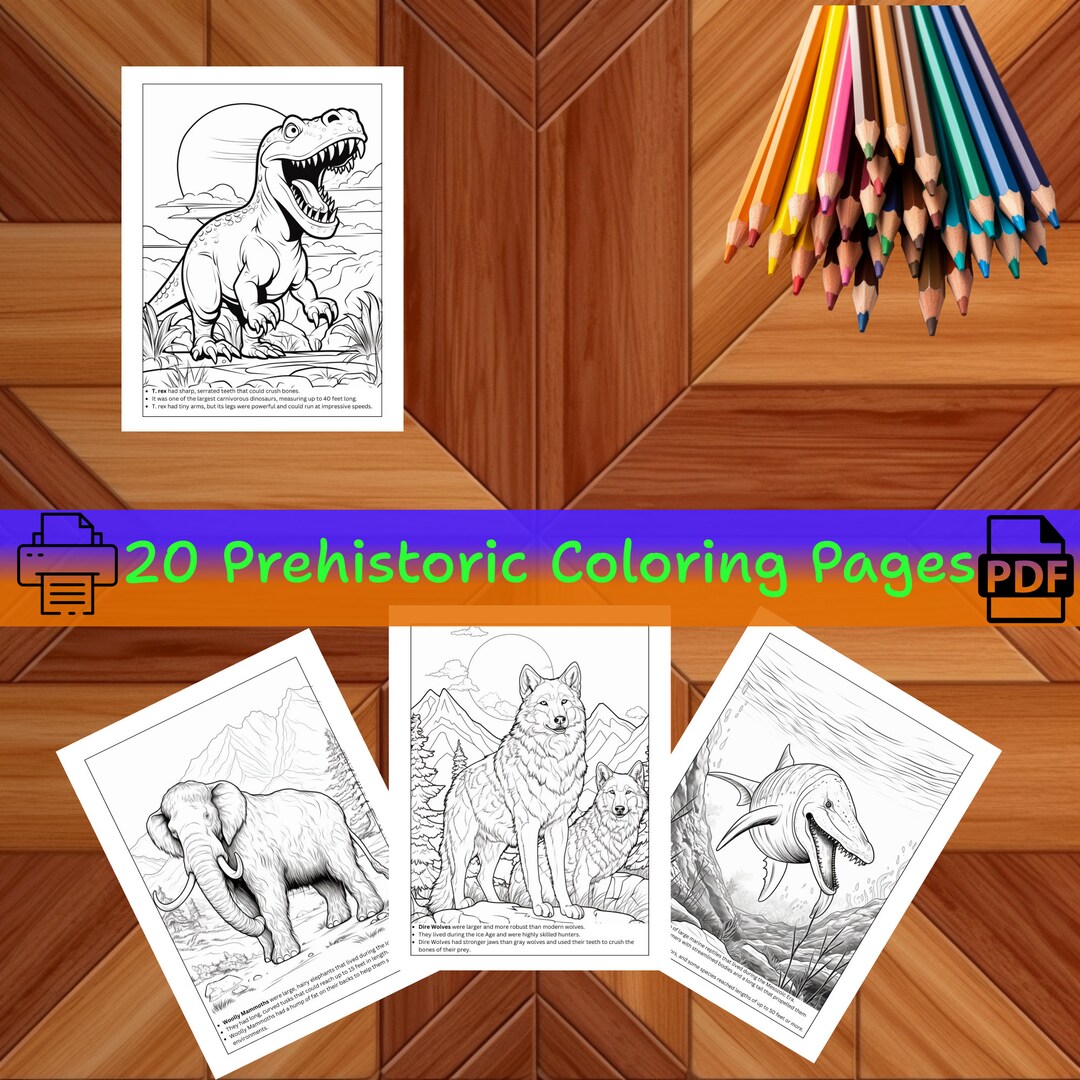 20 Printable Dinosaurs and Prehistoric Animals Coloring Pages - Etsy