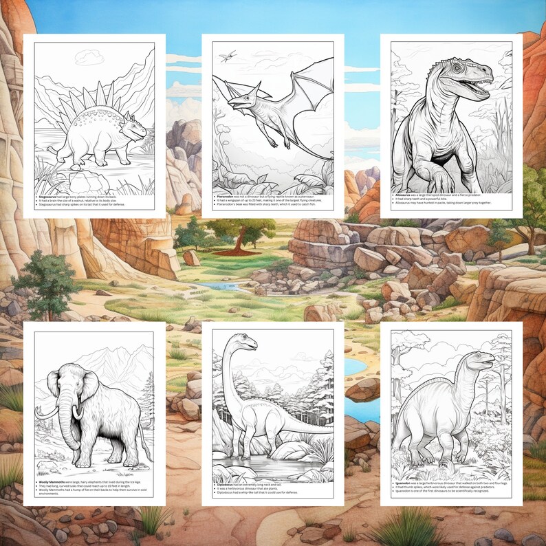 20 Printable Dinosaurs and Prehistoric Animals Coloring Pages - Etsy