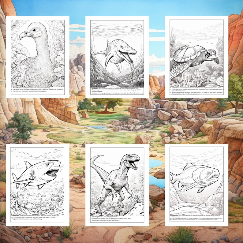 20 Printable Dinosaurs and Prehistoric Animals Coloring Pages - Etsy
