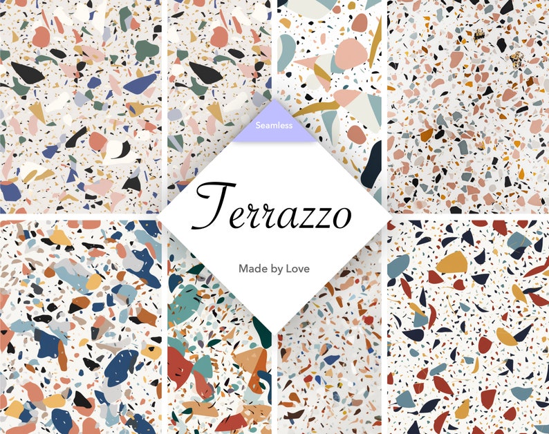 Terrazzo Digital Paper - 8 Seamless Patterns - 14x14 Inch - Commercial ...