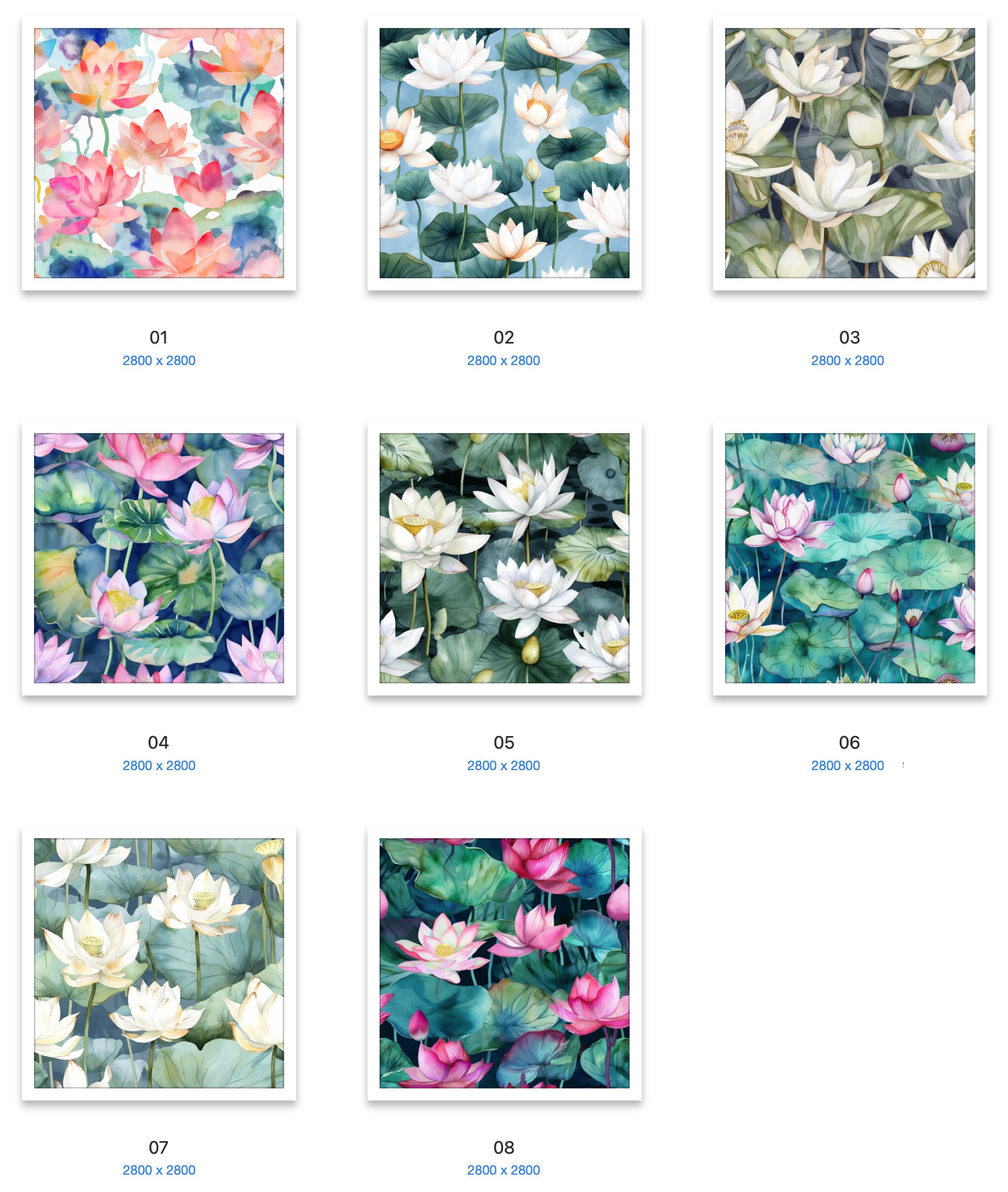 Coloured Lotus Flower Digital Paper 8 Seamless Designs - Etsy