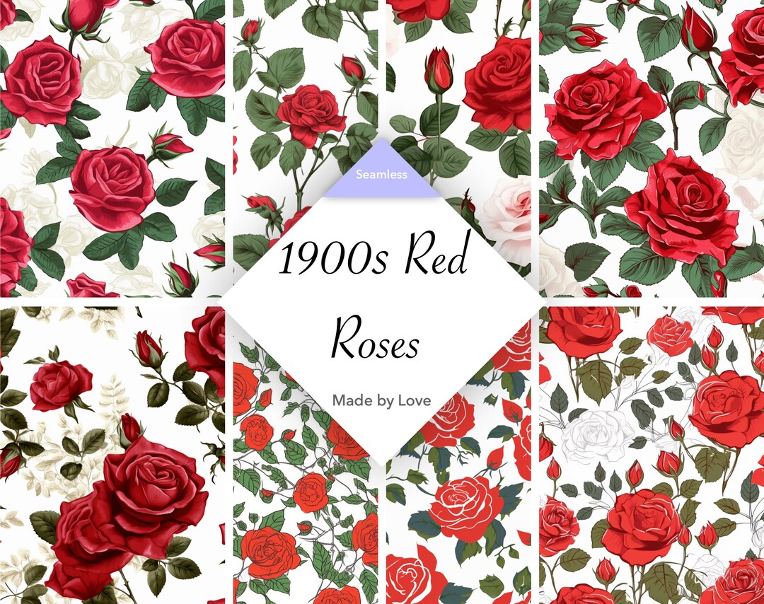 Reviving History Red Roses Digital Paper 8 Seamless Patterns 14x14 Inch ...