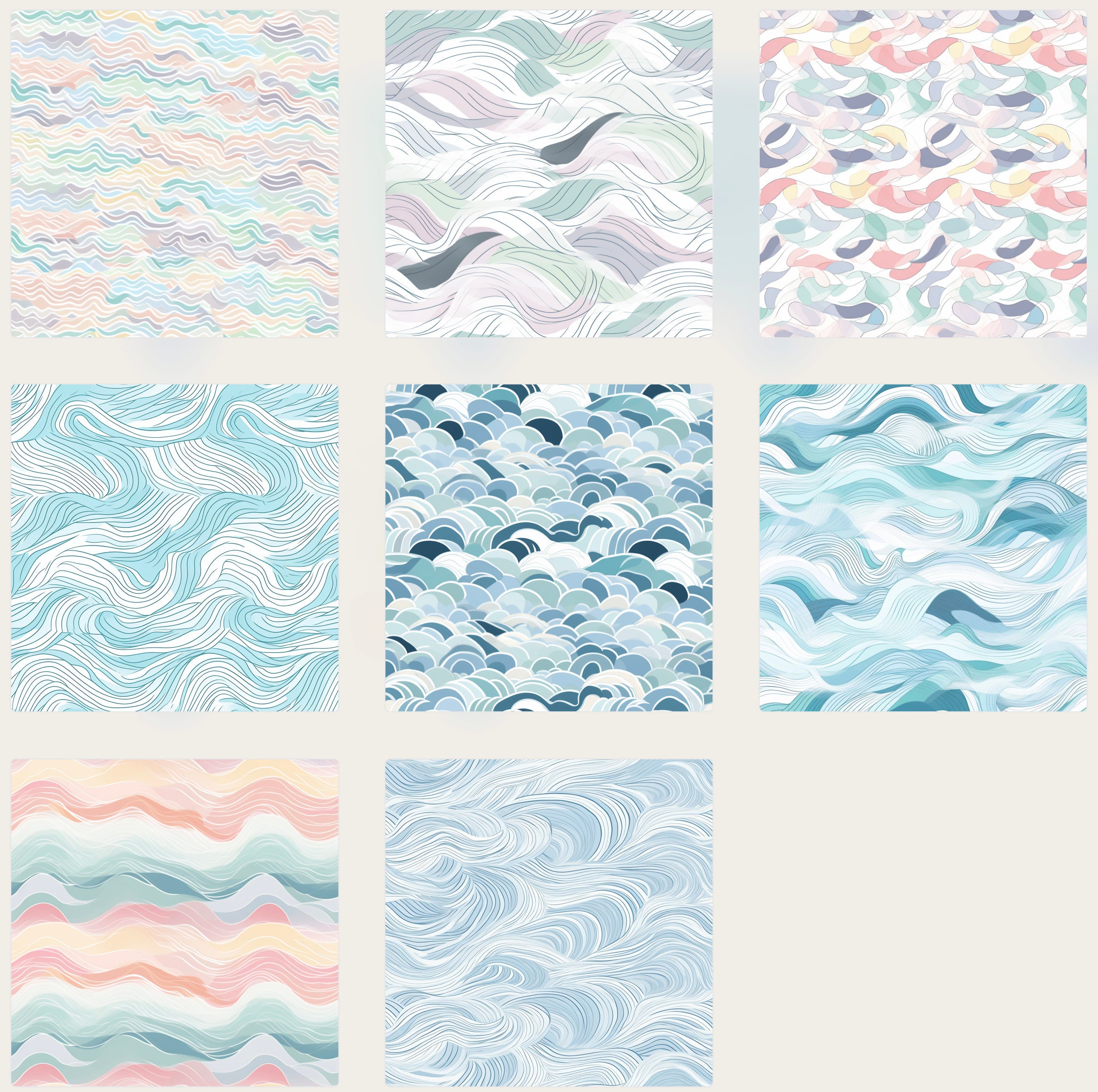 Blue Waves Digital Paper 8 Seamless Patterns Small Pastel Waves 14x14 ...