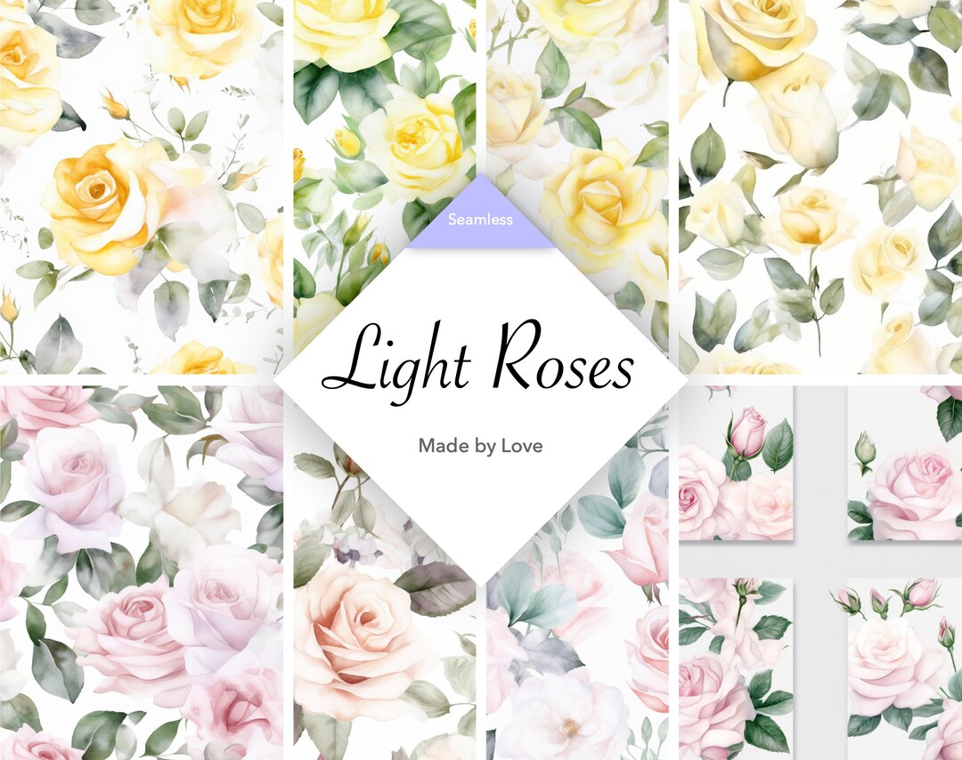 Light Roses Digital Paper 8 Seamless Designs 14x14in - Etsy