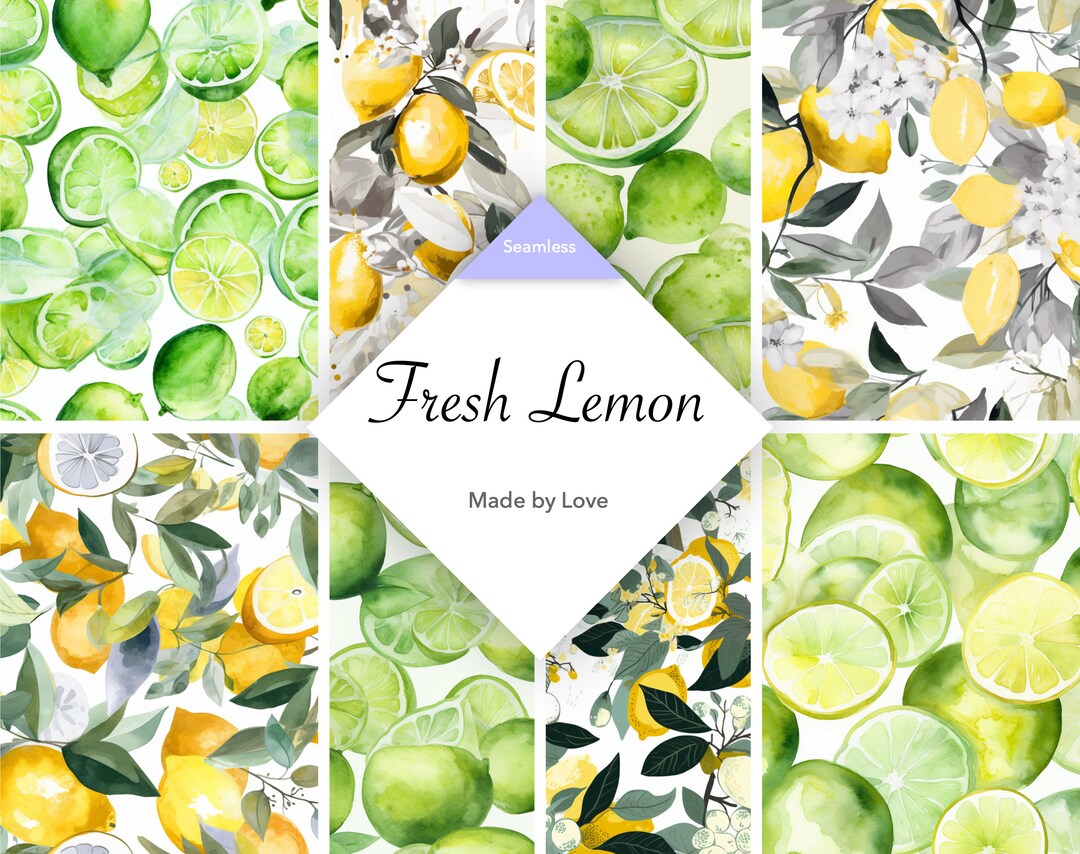 Lemon Lime Digital Paper - 8 Seamless Patterns - Half Lemons White ...
