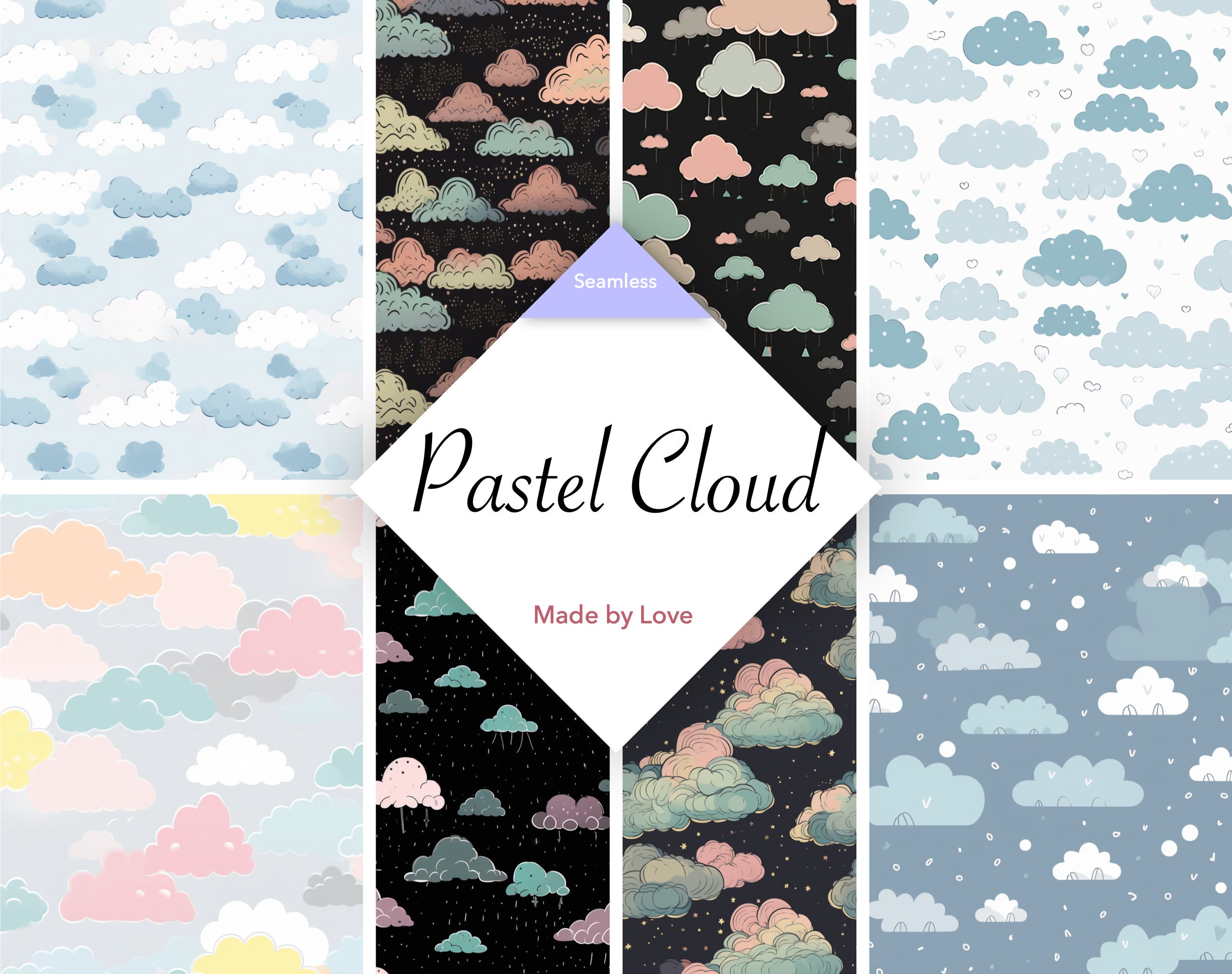 Pastel Cloud Digital Paper 8 Seamless Patterns Small - Etsy