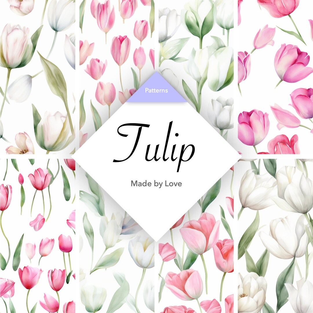 Pink Tulip Watercolor Digital Paper - 8 Seamless Patterns - 14x14 Inch ...