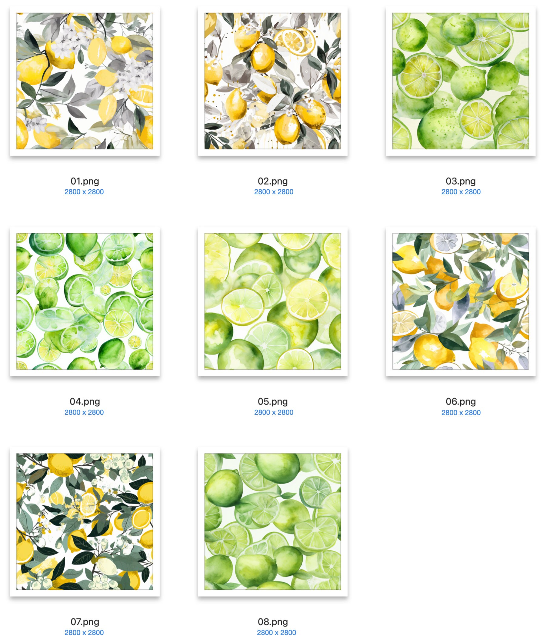 Lemon Lime Digital Paper 8 Seamless Patterns Half Lemons White ...