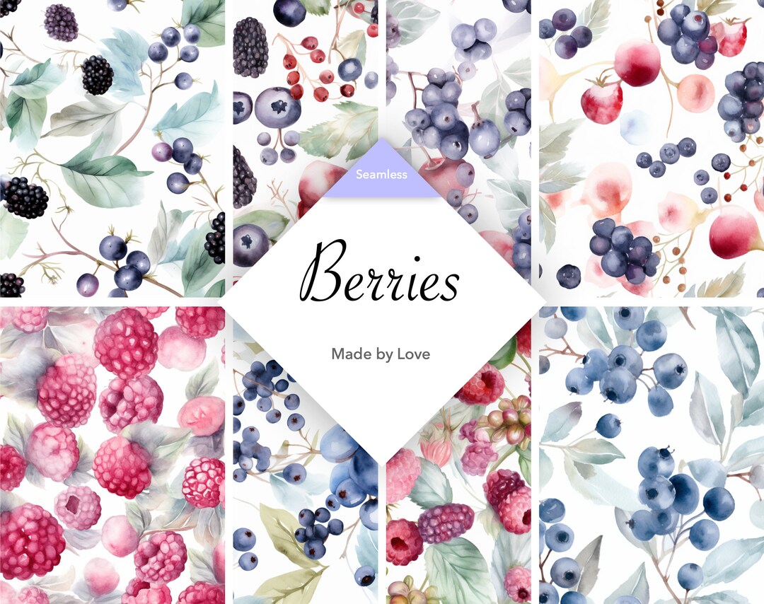 Watercolor Fruit Digital Paper Seamless Berry Patterns Kitchen Decor ...
