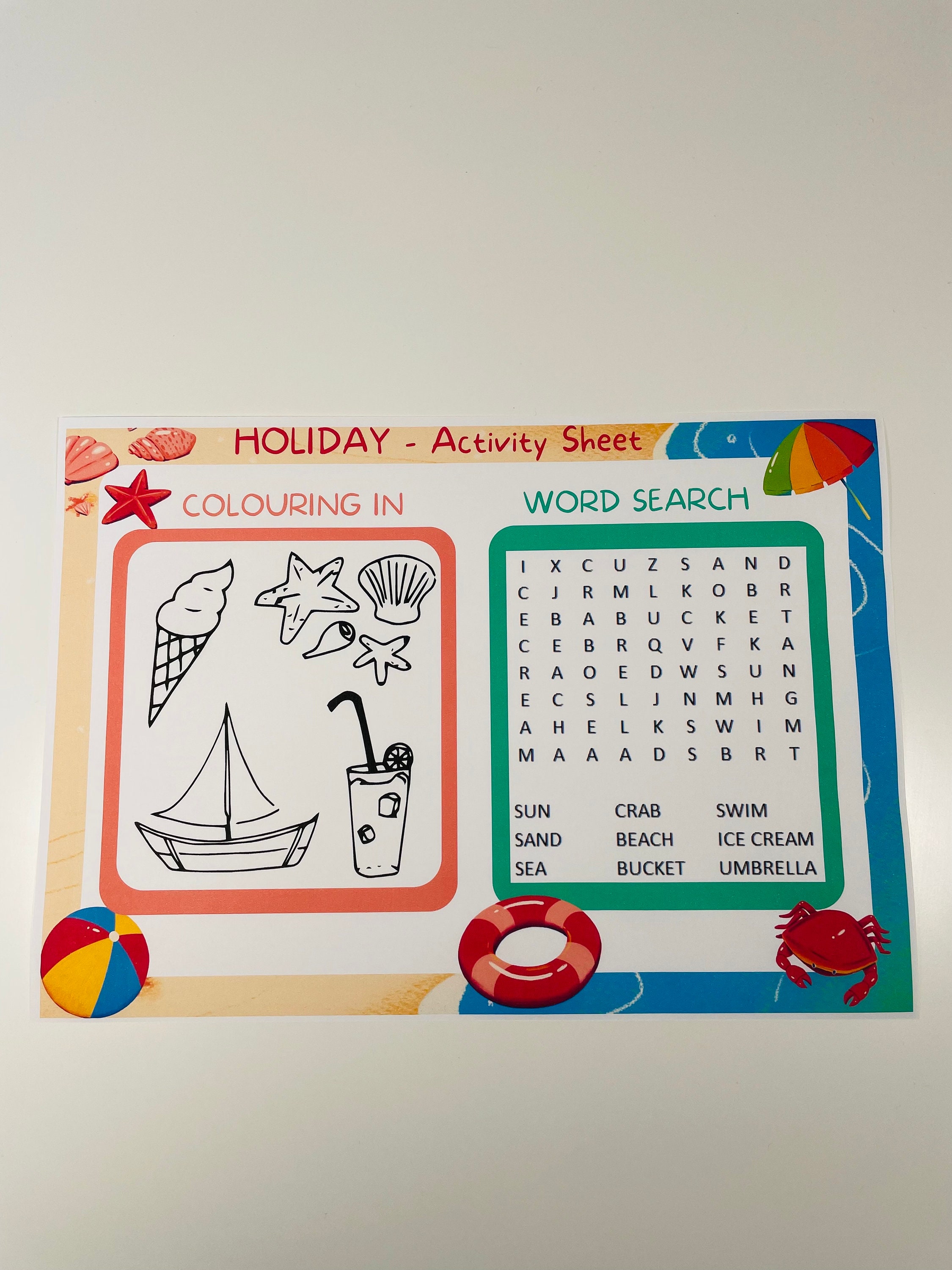 Children's Holiday Activity Sheet, Colouring Page and Word Search in a ...